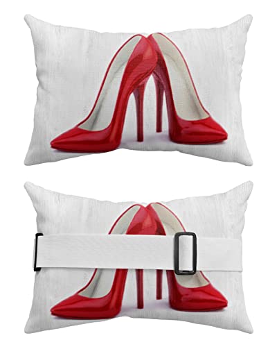 HilariousM Red High Heels Modern Outdoor Pillows for Chaise Lounge Chair, Rustic Wood Waterproof Lumbar Head Support Pillow with Adjustable Elastic Band for Pool Patio Furniture Decorative