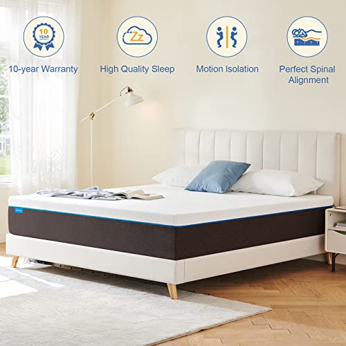 JINGWEI Queen Size Mattress, 12 inch Cooling-Gel Memory Foam Mattress Bed in a Box, Breathable Bed Mattress, 60" * 80"