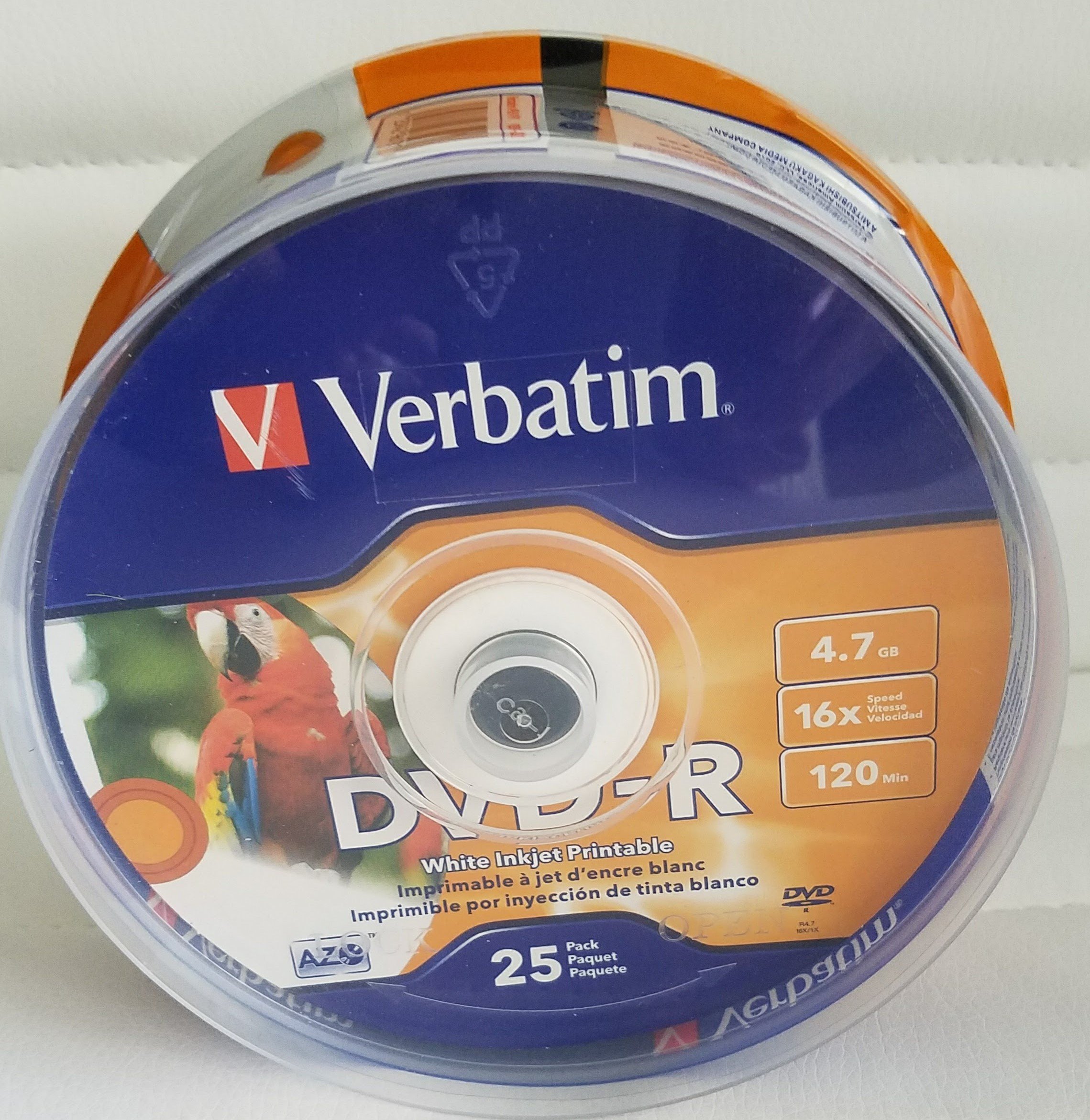 Verbatim DVD-R 4.7Gb 16X White Inkjet Hub Printable 25pk Spindle