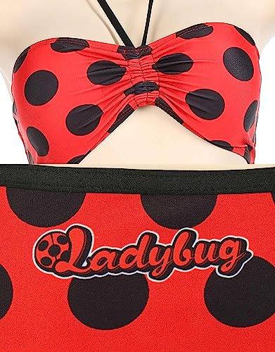 Miraculous Women's Ladybug Classic Beach Halter Top with Tie-Side Bottom Bikini Bathing Suit (as1, Alpha, m, Regular, Regular, Red)
