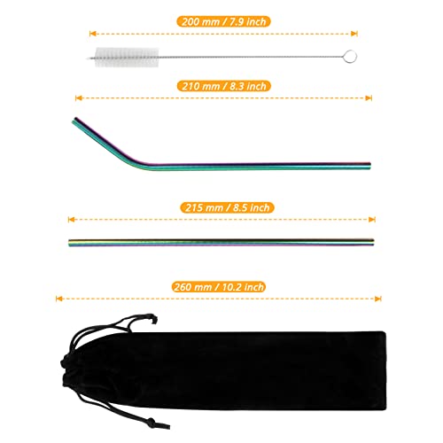 MJIYA Reusable Stainless Steel Metal Straws with Case Cleaning Brush, Long Drinking Straws for 30 oz and 20 oz Tumblers