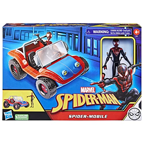 Marvel Spider-Man Spider-Mobile 6-Inch-Scale Vehicle with Miles Morales Action Figure, Toys for Kids Ages 4 and Up