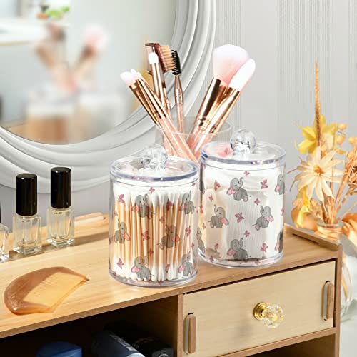 Elephants Qtip Holder Dispenser for Cotton Ball,Bathroom Organizers and Storage Containers,Plastic Jars with Lid Apothecary Jar for Cotton Swabs Pads