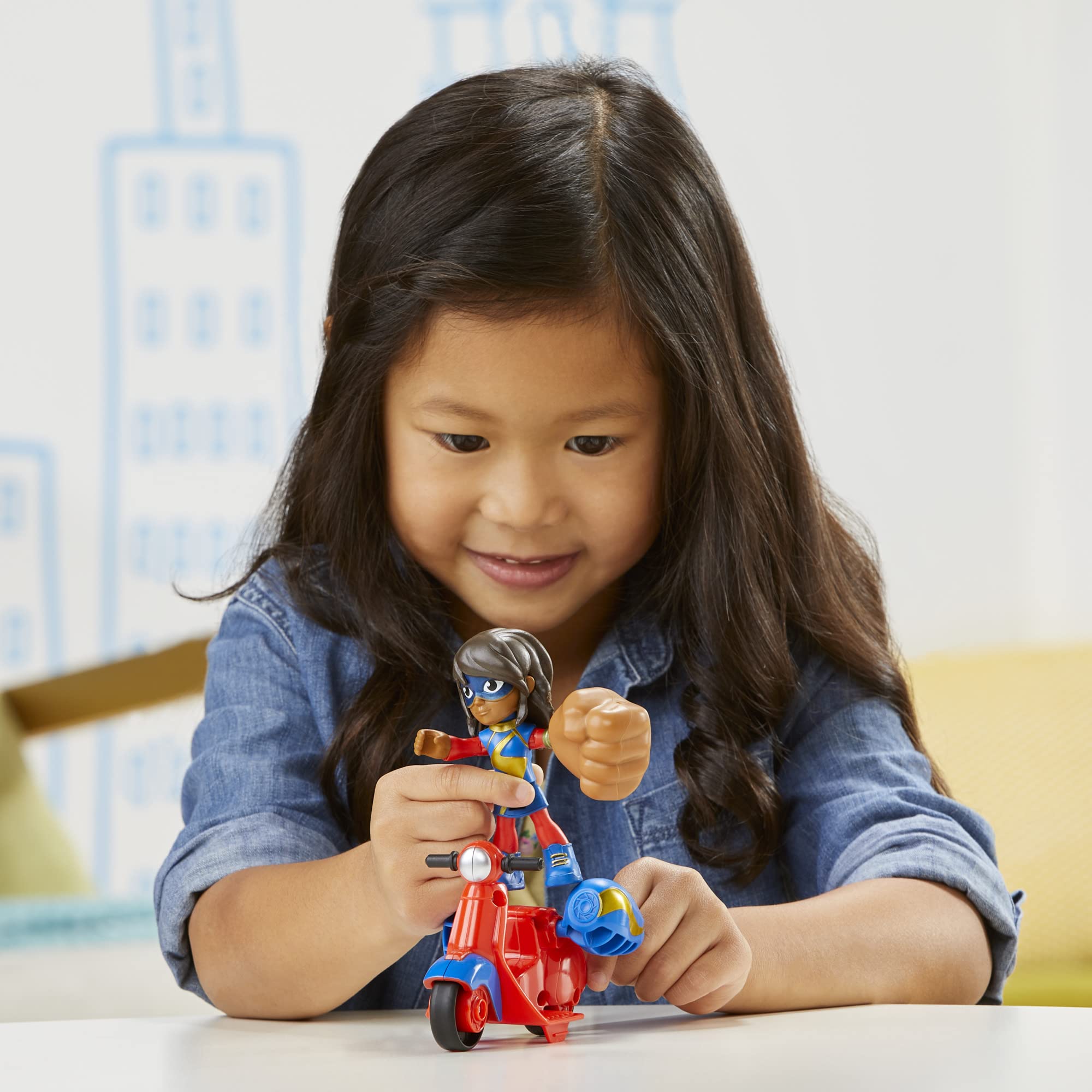 Marvel Spidey and His Amazing Friends Ms.Marvel Action Figure and Embiggen Bike Vehicle, Preschool Toy for Kids Ages 3 and Up