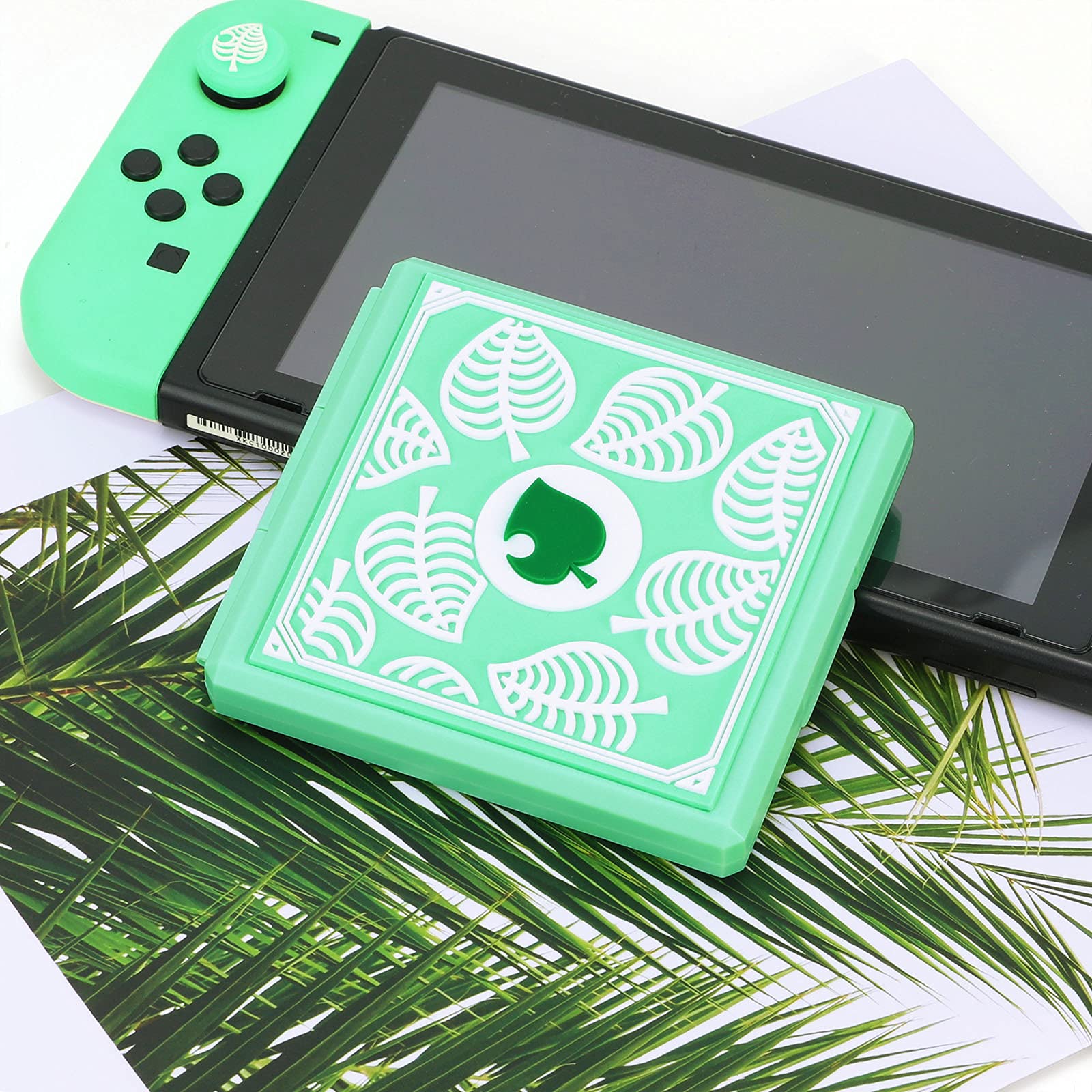 LightPro Game Card Case for Nintendo Switch,Portable & Thin Hard Shell Box, Protective Shockproof Cartridge Holder Carrying Storage Case Box with 12 Cartridge Slots for Switch NS NX(Green Leaf)