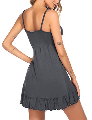 Ekouaer Tshirt Nightgowns for Women Night Dresses for Sleep Sexy V-Neck Slip Nightwear Dark Grey