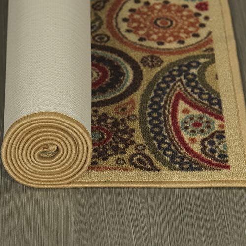 Ottomanson Ottohome Collection Non-Slip Rubberback Paisley Design 3x10 Indoor Runner Rug, 2'7" x 9'10", Beige