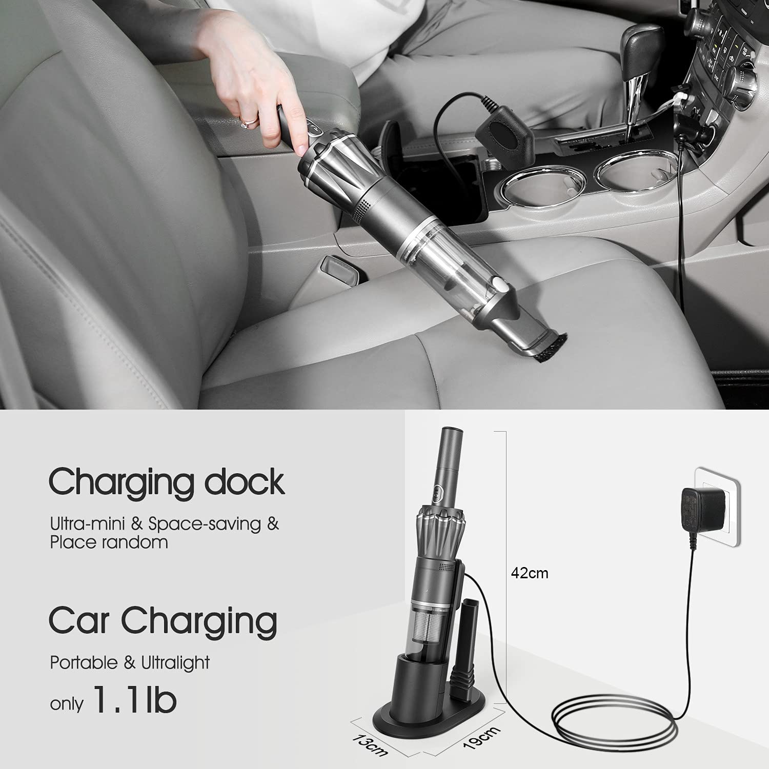 MMOOSOO Handheld Vacuum Cordless 12KPa, Lightweight Hand Vacuum Cleaner with Upgraded Brushless Motor and Single Touch Empty, Car Vacuum Cordless with Car Charger/Charging Dock