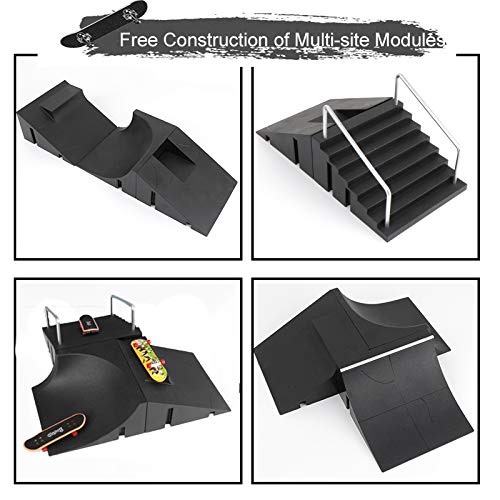 SILICPS Finger Skateboard Park with Stair&Handrails, Mini Skate Park Kit Ramp with Tools for Fingerboards Ultimate Parks Training Props Interactive Tabletop Freestyle Skate Game