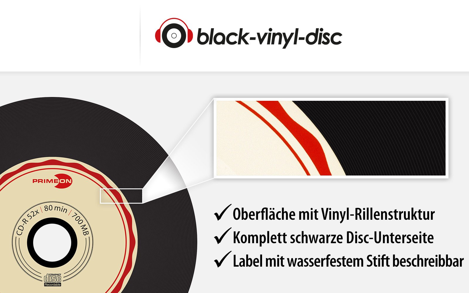 Primeon CD-R 80Min/700MB/52x Cakebox (50 Disc), 2761108 ((50 Disc) Black-Vinyl-disc Surface)