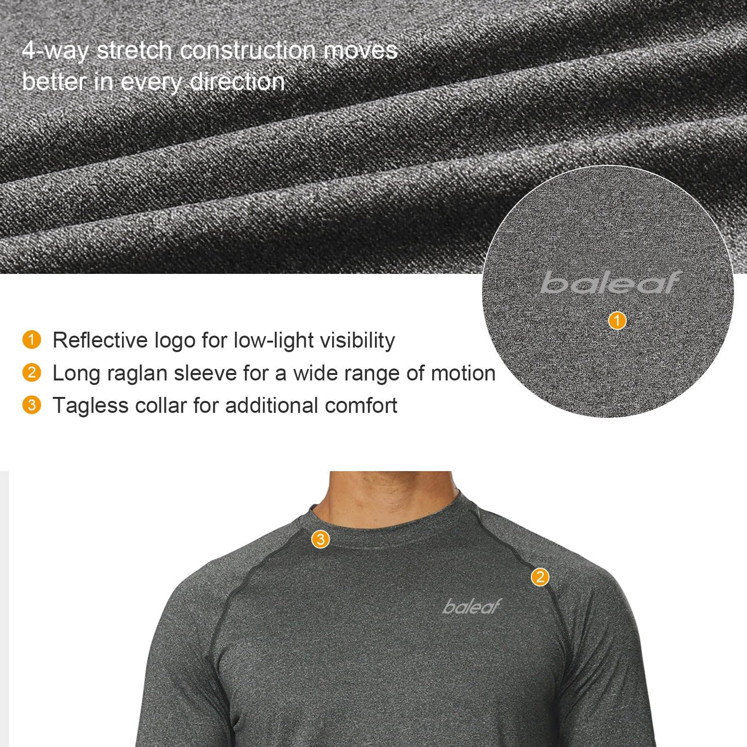 BALEAF Men's Long Sleeve Running Shirts Quick Dry Workout Shirts Athletic T-Shirts Lightweight Soft Fishing Tee Tops Blue Size M