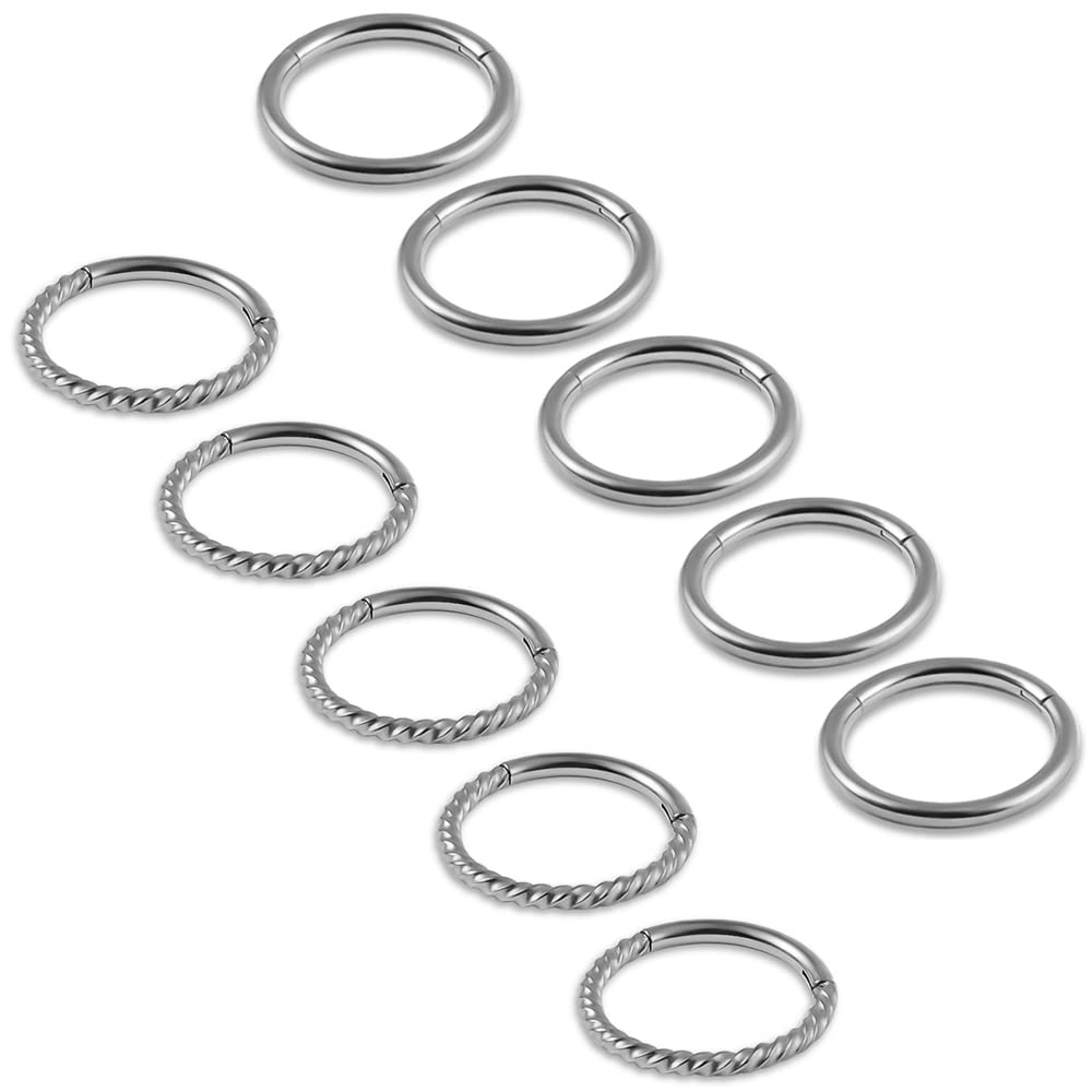 Atomhole 10 Ear Rings Set Hypoallergenic Stainless Steel Ear Gauges 2g 0g Plugs for Ears Body Piercing Jewelry (5 Basic + 5 Spiral, Silver)