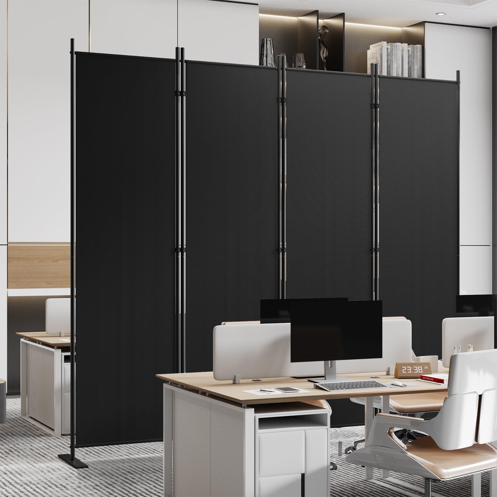 C-Hopetree 8 Panels Room Divider, 6 Ft Tall Indoor Folding Privacy Screen, Portable Partition Separator, Freestanding Separation Temporary Wall for Office, Bedroom, 160" W X 71" H, Black