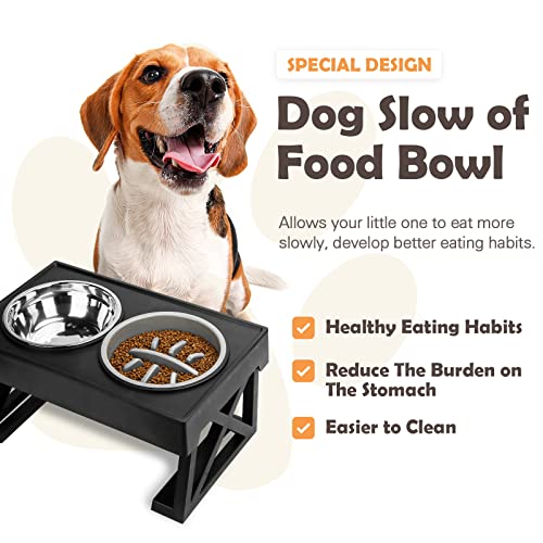 Elevated Dog Bowl, 3 Adjustable Raised Dog Bowl, with Slow Feeding Bowl and 1.5l Water Bowl Heights 2.7”, 8.26”, 10.82” with Suitable for Small Medium Large Dogs Cats