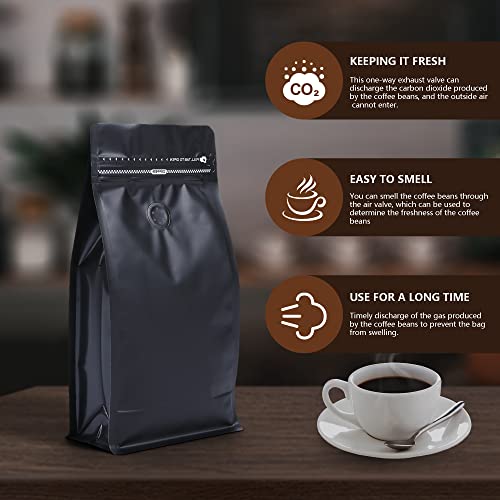 Coffee Bags with Valve - 50 Count Resealable Flat Bottom Pouch - 8 Ounce Vented Coffee Packages Bags with Zipper by Absorated