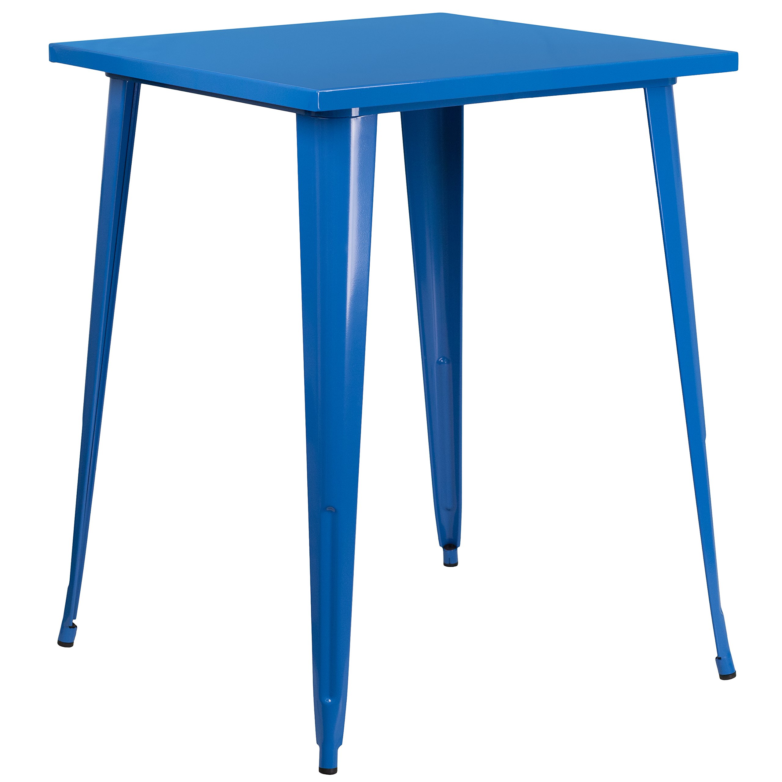 EMMA + OLIVER Commercial Grade 31.5" Square Blue Metal Indoor-Outdoor Bar Height Table