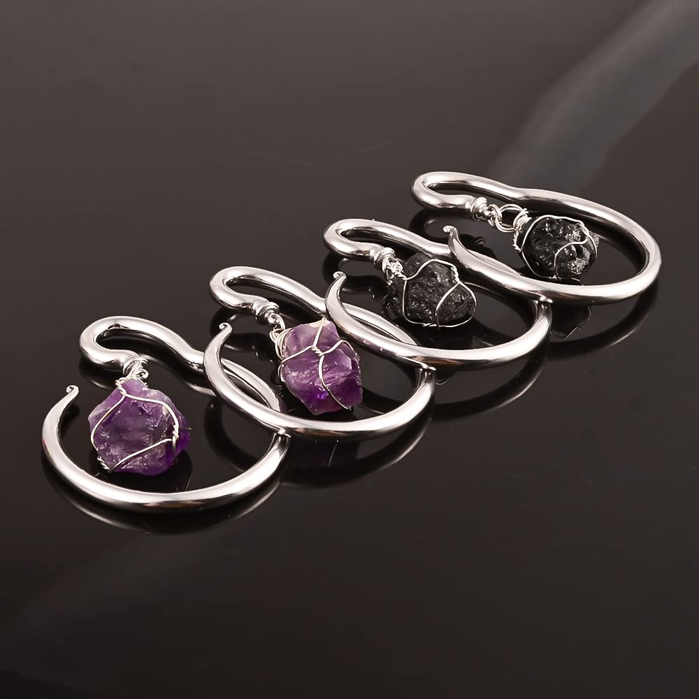 Atomhole Natural Stone Dangle Ear Gauges, 2PCS Hypoallergenic Ear Weights hangers 316 Stainless Steel Ear Plugs Hook Tunnels Stretchers Piercing Body Jewelry