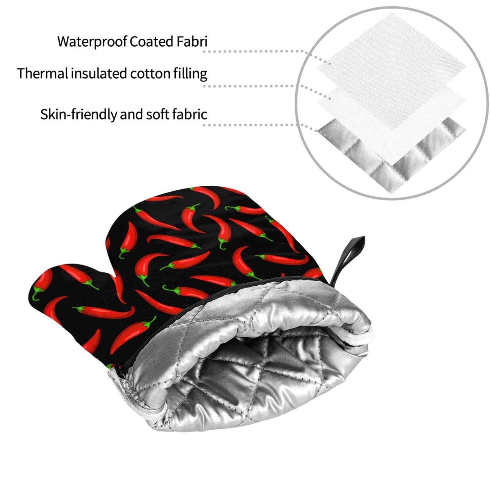 BOKEKANG Chili Peppers Pattern Oven Mitts and Pot Holders Sets of 4 Kitchen Mitts Heat Resistant Oven Gloves Set Potholders for Kitchen Baking Grilling BBQ