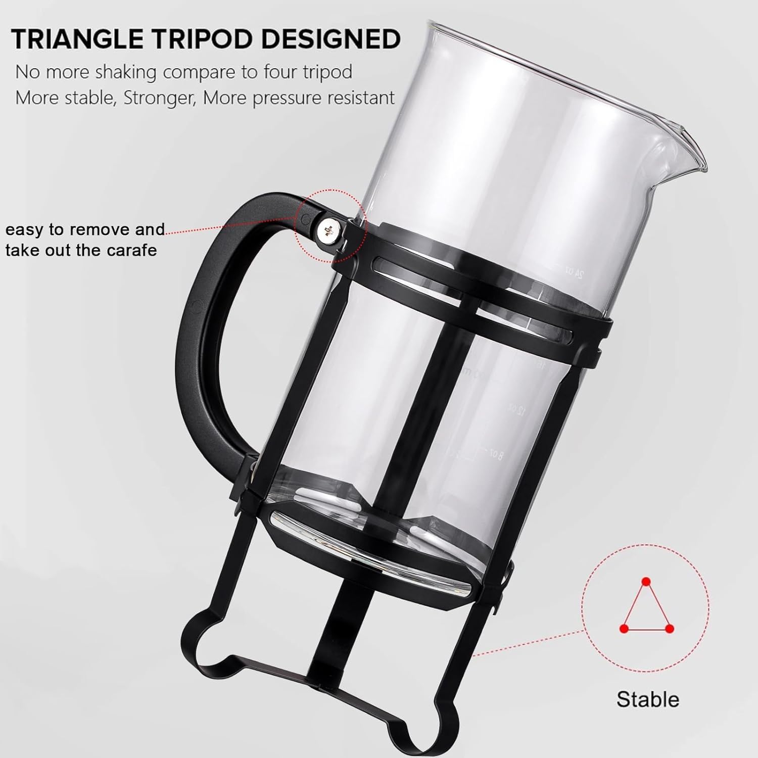 French Press Coffee Maker (34 oz) with 4 Filters - 304 Durable Stainless Steel,Heat Resistant Borosilicate Glass Coffee Press,BPA Free,Black(include 1 cleaning brush,1spoon and 2 spare filter screen