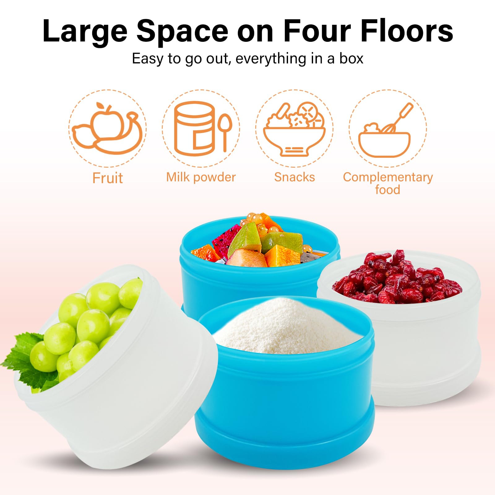 Baby Formula Dispenser Food Containers, Non-Spill Portable Baby Milk Powder Formula Container Baby Snack Storage Container, BPA Free (White DarkBlue)