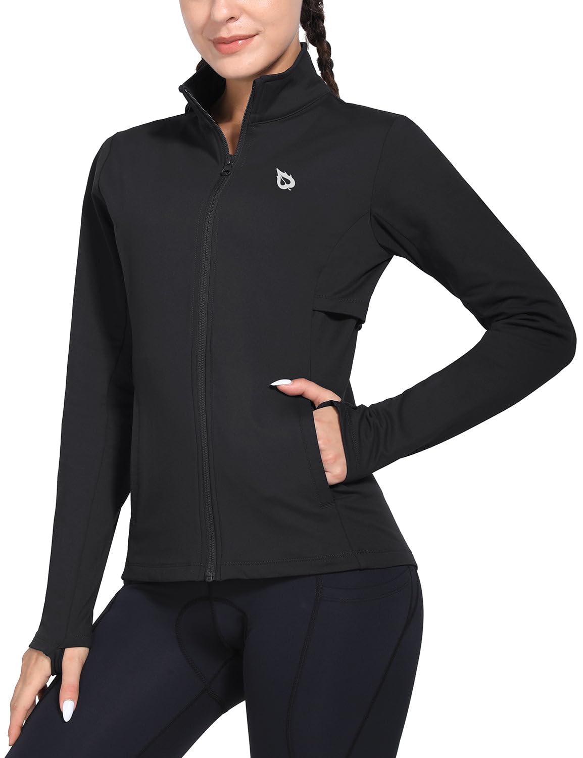 BALEAF Women's Fleece Running Jacket Water Resistant Full Zip Winter Cold Weather Gear Thermal Cycling Workout Jackets Black XL