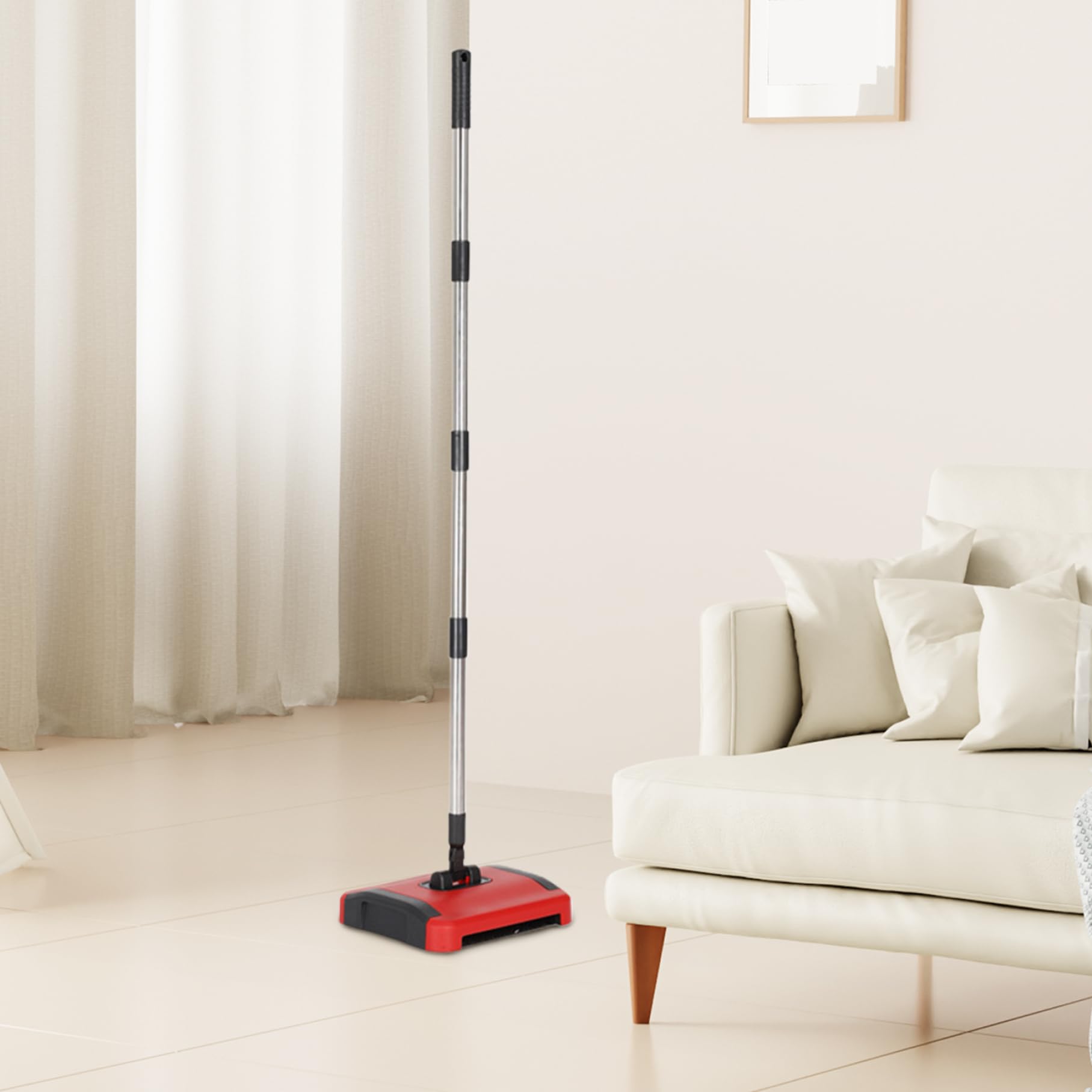 Carpet Sweeper Manual 3 Rolling Brushes Floor Sweeper Carpet Brush with Wheels and Large Waste Bin 43inch Detachable Carpet Cleaner