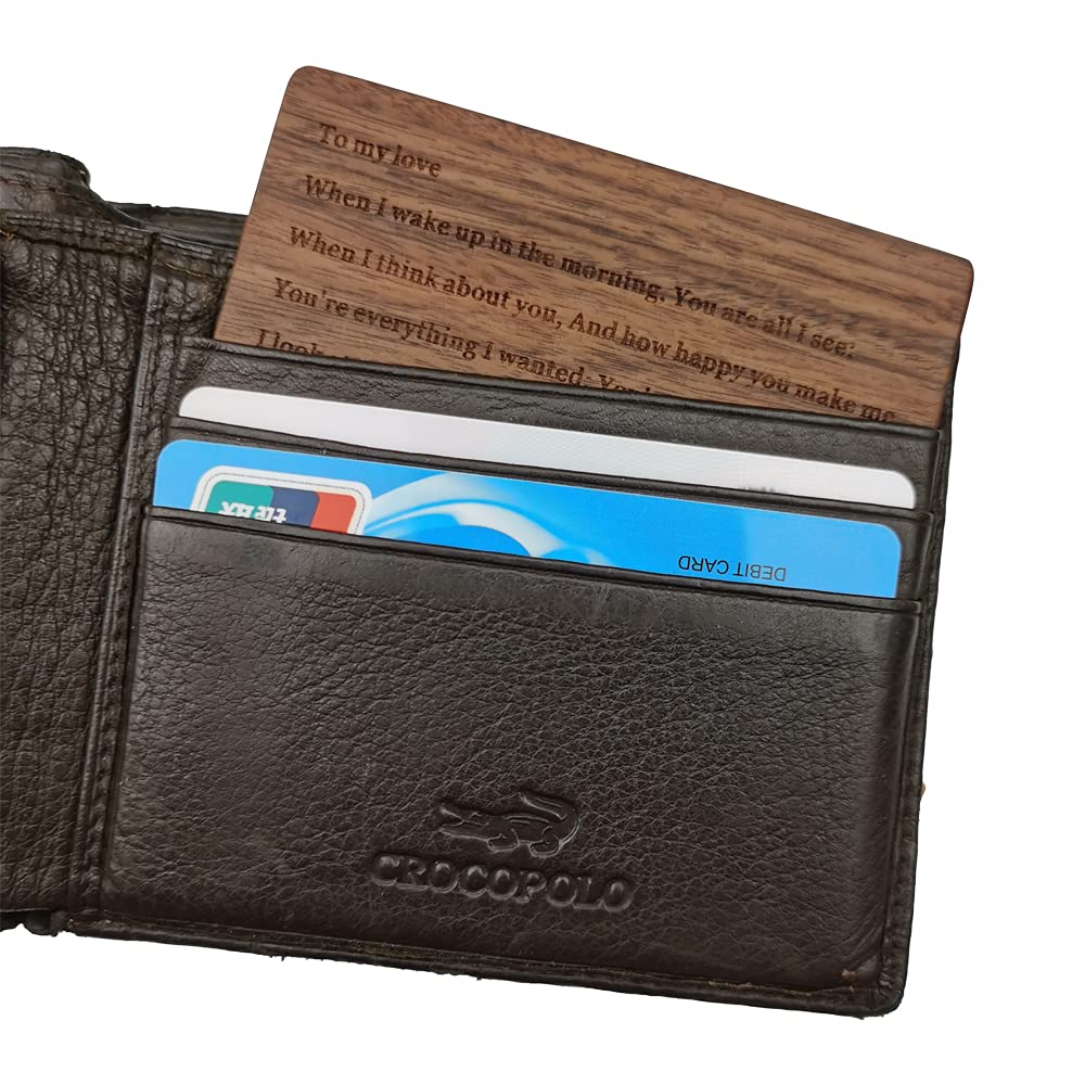 MOJIA Personalized Engraved Wood Wallet Insert Card for Men Women, Custom Wallet Cards for Husband from Wife, Mini Love Note, Boyfriend Deployment Gift (Red wood)