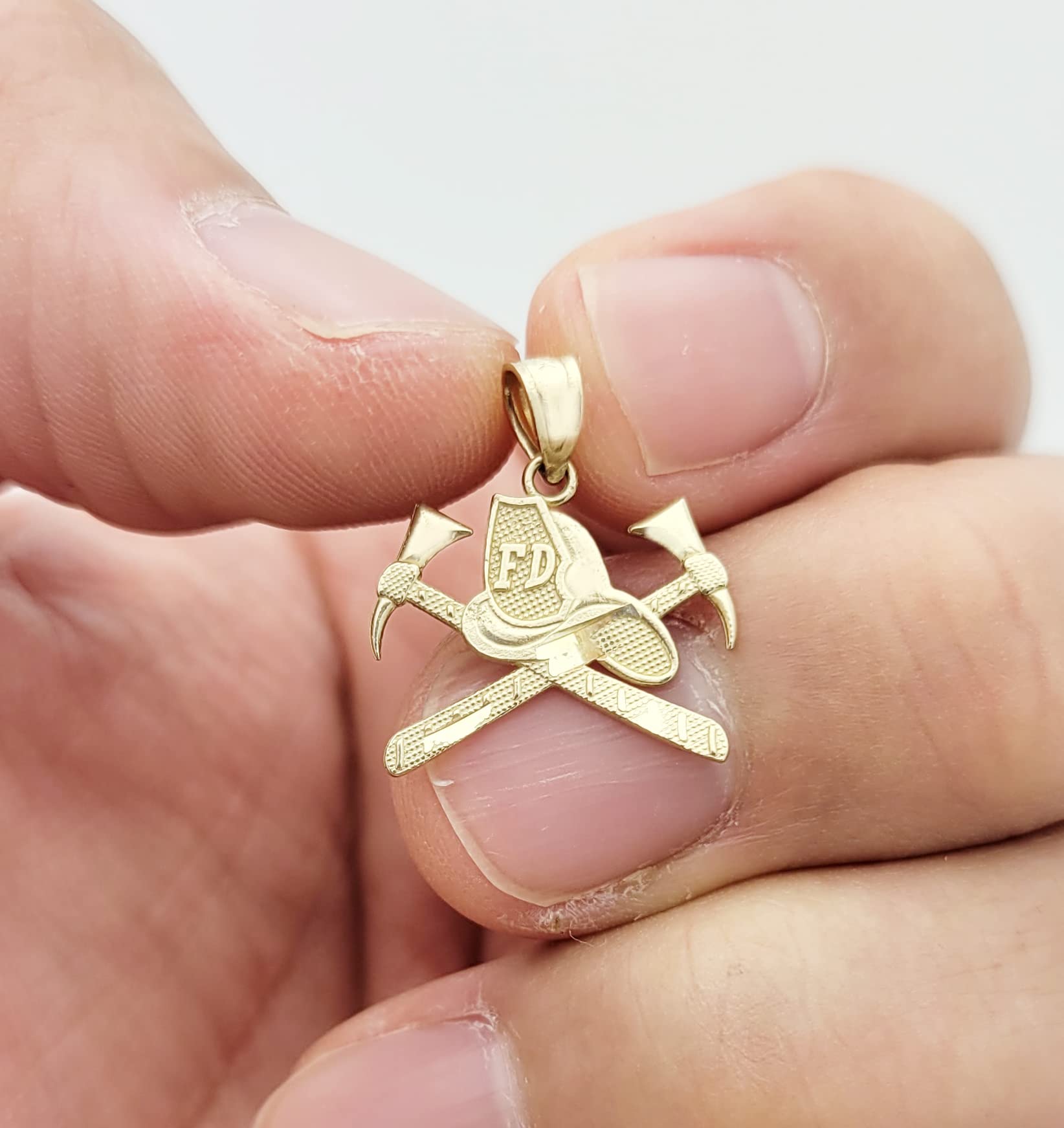 AMZ Jewelry 10K Yellow Gold Firemen's Hat And Axes Pendant Firefighter Charm