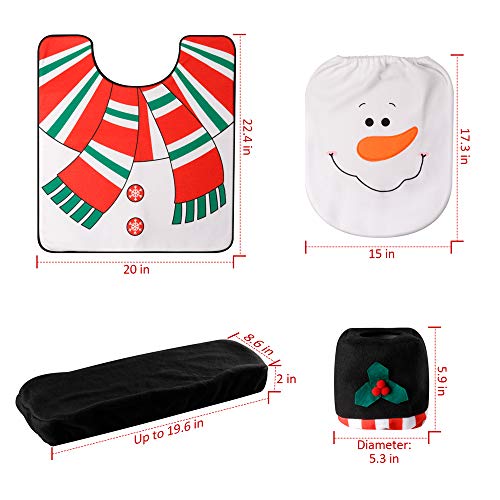 D-FantiX 4-Piece Snowman Santa Toilet Seat Cover and Rug Set Red Christmas Decorations Bathroom 2023