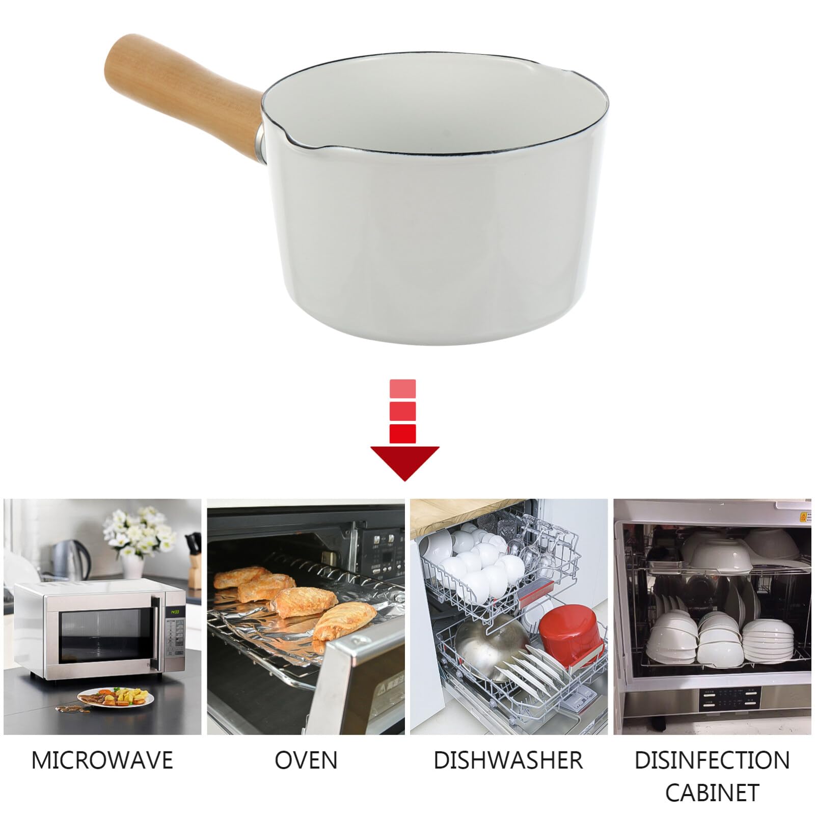 Cabilock Sauce Pan Ceramic Saucepan Small Milk Pot Enamel Butter Warmer Soup Milk Boiling Melting Pot with Wood Handle for Milk Melting Chocolate Candy Candle Making Milk Pan Coffee Warmer