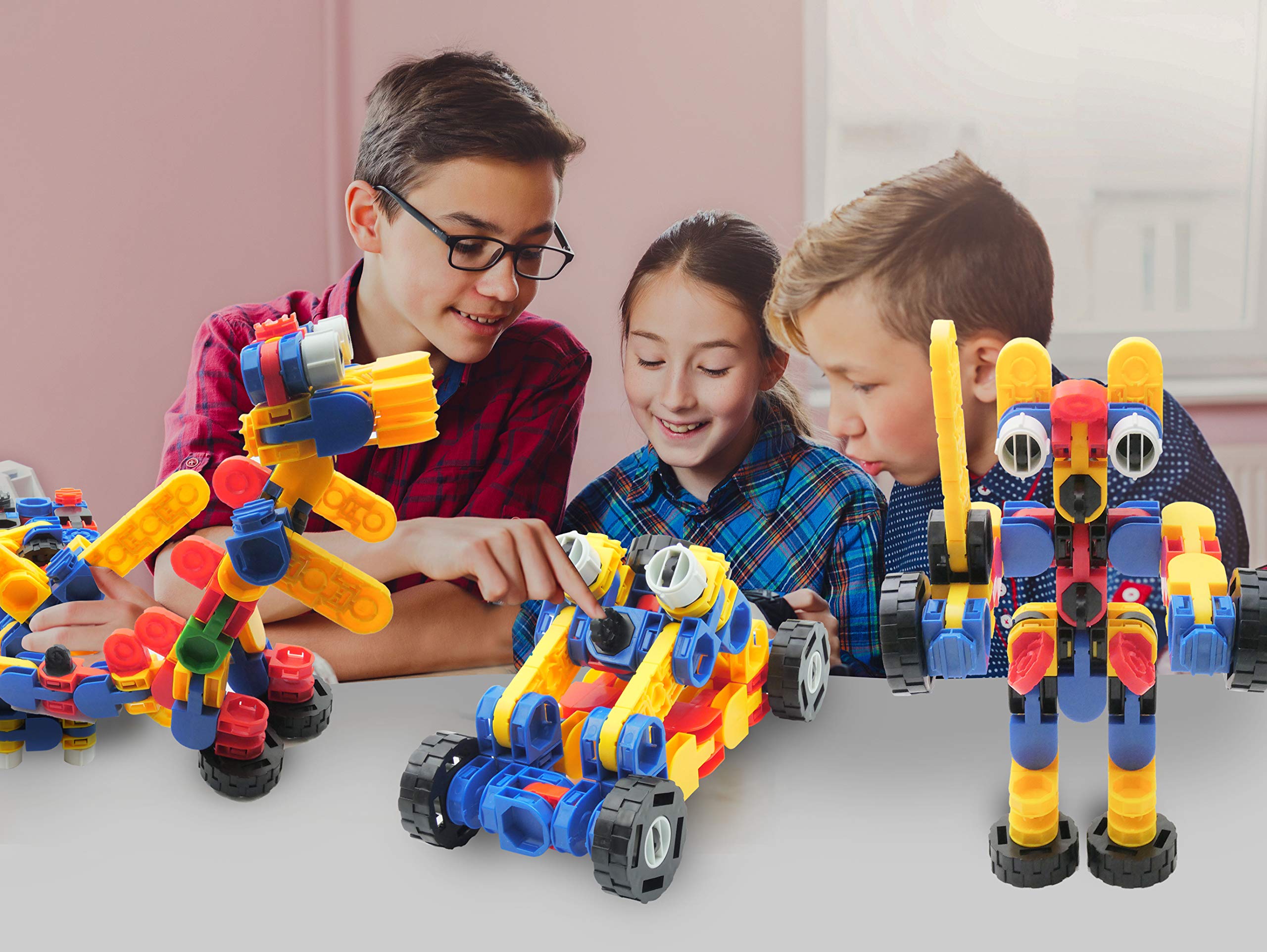 Skoolzy Klikio 8 in 1 Construction Building Engineering Toys 98 Piece Kit - STEM Bin Toys for Ages 7+, Includes Storage Bag and Booklet with Building Designs