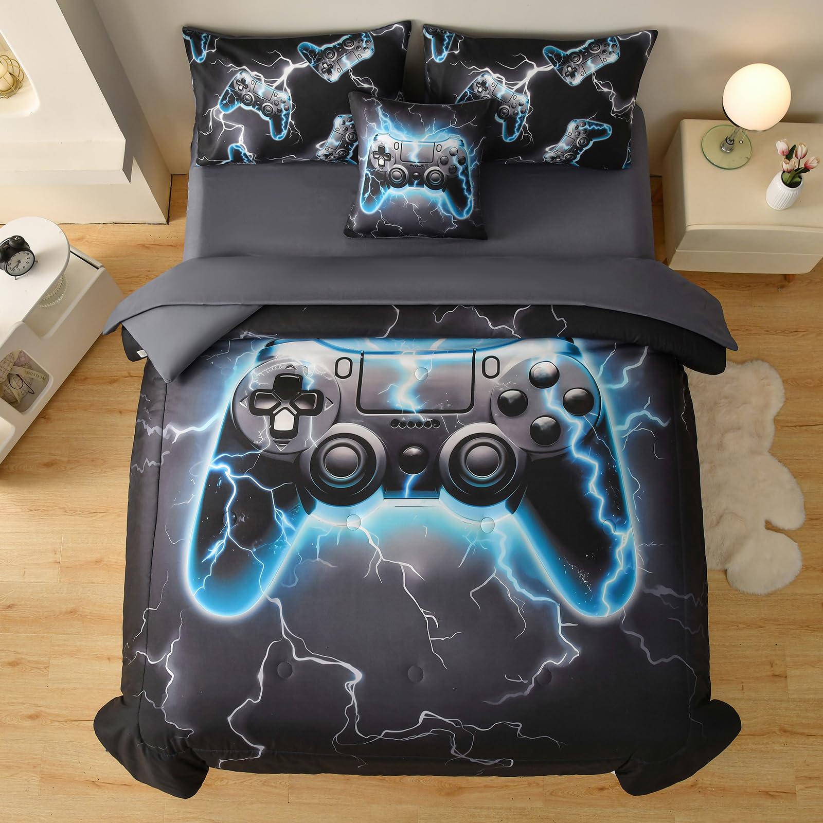 DORCAS Twin Comforter Set with Sheets for Boys,Twin Gamer Bedding Set Black 6 Pcs Game Console Boys Comforter Sets Twin for Kids Teens,Microfiber Boys Gaming Bed Set for All Season Use(Black,Twin)
