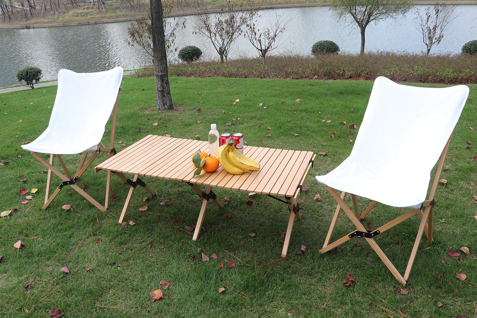 Benewin Camping Folding Wood Table- Portable Foldable Outdoor Picnic Table,Cake Roll Wooden Table in a Bag for Picnic, Camp, Travel, Garden BBQ Accessories