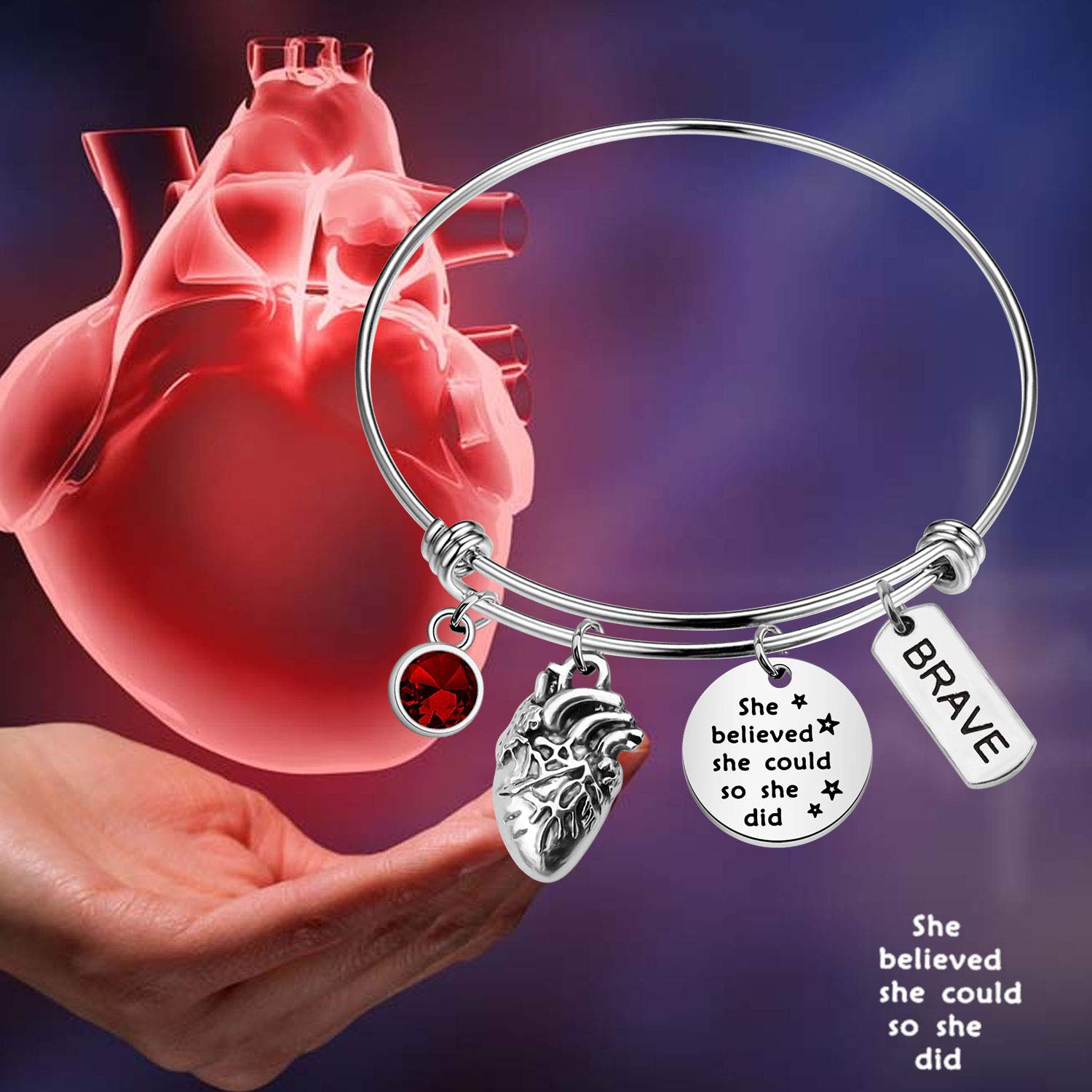 BAUNA CHD Awareness Jewelry CHD Gift She Could So She Did Bracelet Heart Disease Awareness Gift for Cardiologist Doctor Nurse (CHD Awareness Jewelry)