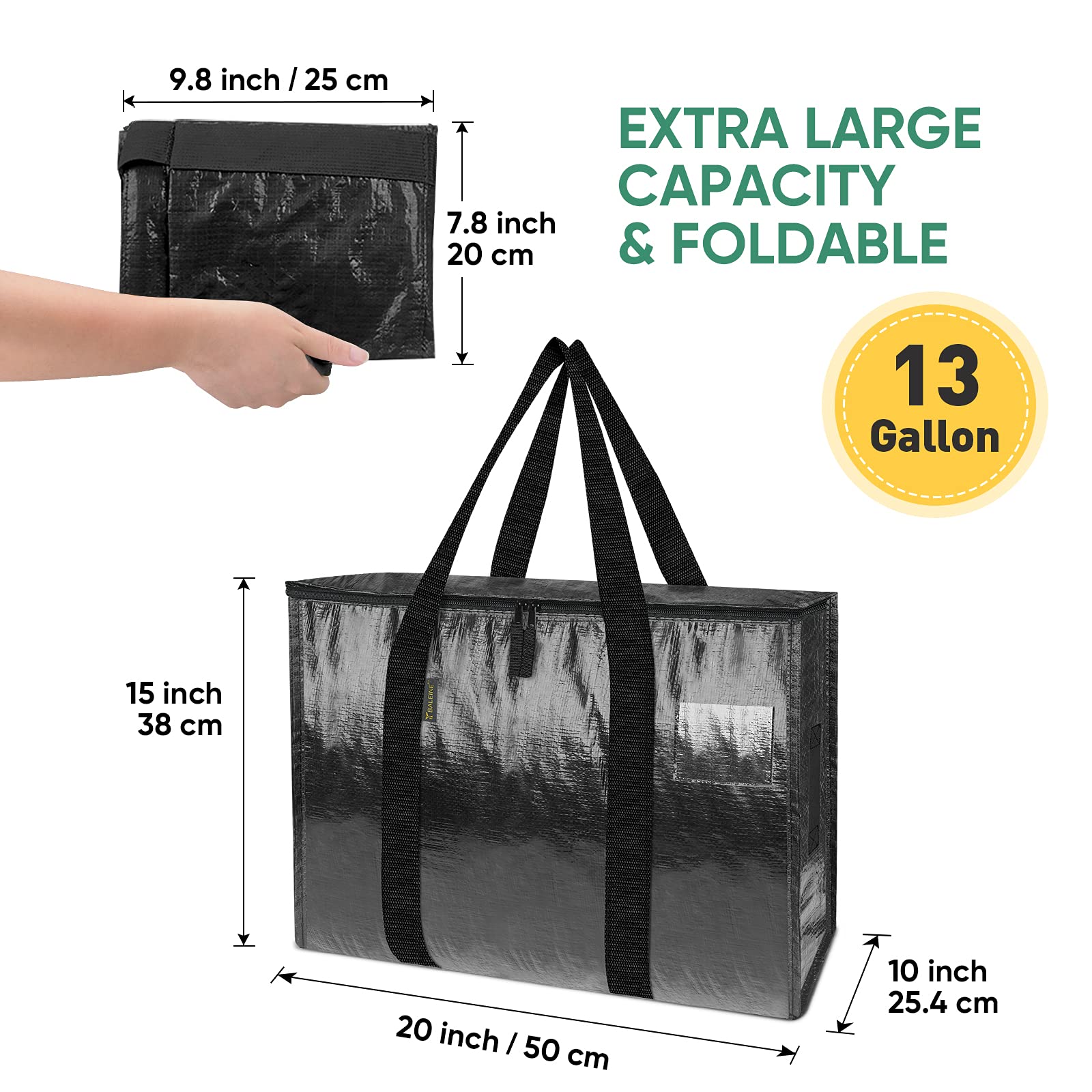 BALEINE 13 Gallon Moving Totes with Reinforced Handles, Heavy-Duty UnderBed Storage Bag for Moving Boxes, Clothes, Travel (6 Pack, Black)