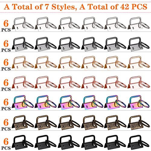 Key Fob Hardware, modacraft 42PCS 1 Inch 7 Colors Keychain Hardware Set Key Fob Hardware for Wristlet Keychain, Key Lanyard and Key Chain Making Hardware Supplies