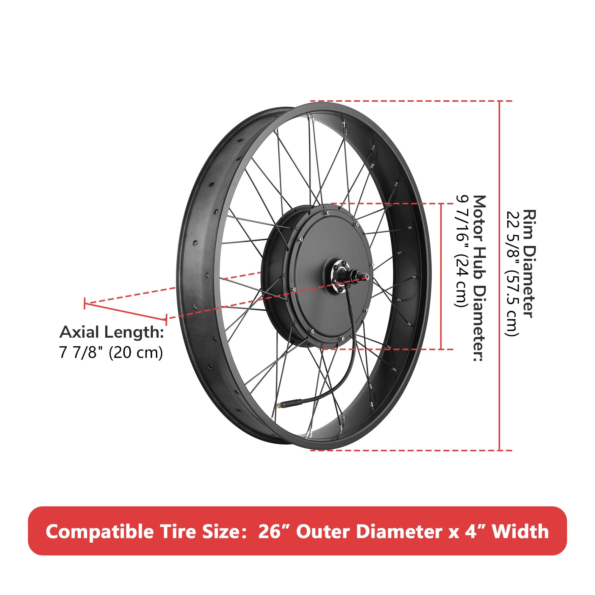 AW Electric Bike Conversion Kit 48V 1000W 26" Front Wheel E-Bike Conversion Kit for Fat Tire Bike Frame Ebike Wheel Kit Cycling Brushless Gearless Hub Motor Kit