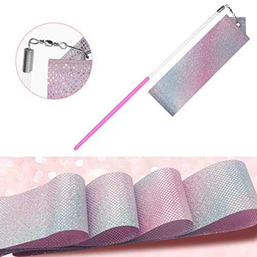 BLMHTWO 2 Pieces Ribbon Dancer Wand Rhythmic Ribbon Stick Dance Streamers Baton Twirling Ribbon Stick with Non-slip Handle for Artistic Dancing Gymnastics Kids Dancing Talent Shows Party Gift