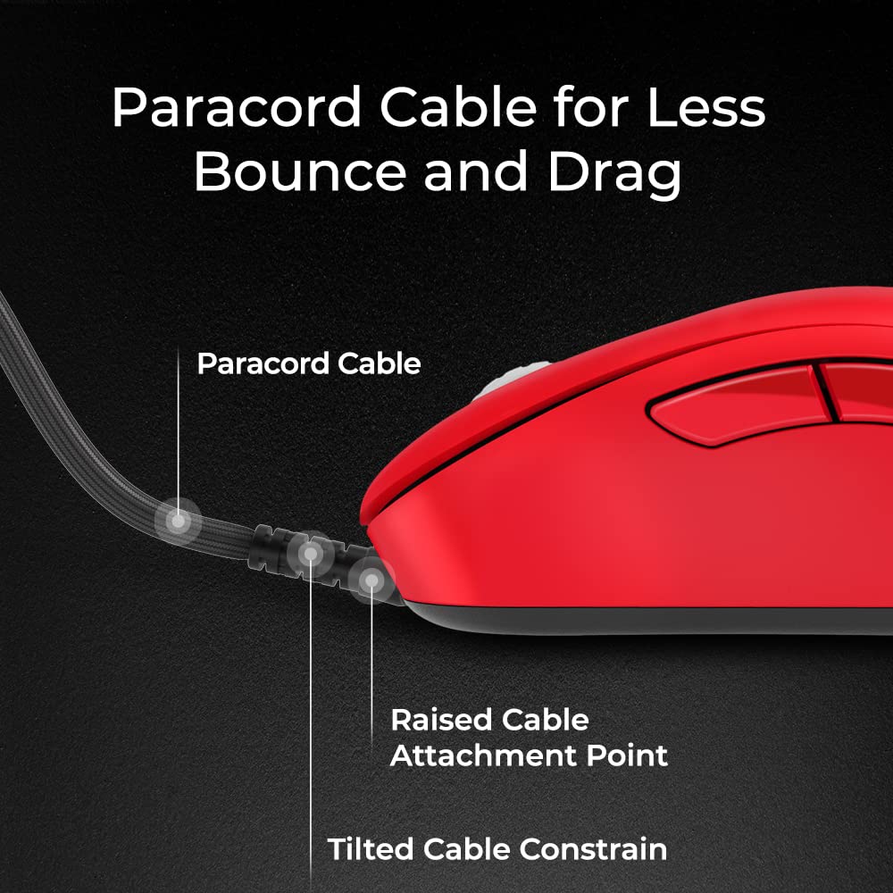BenQ Zowie EC1 Special Edition V2 RED Ergonomic Gaming Mouse for Esports |Regular Weight| Paracord Cable & 16-Step Scroll| Driverless | Matte Coating | Large Size
