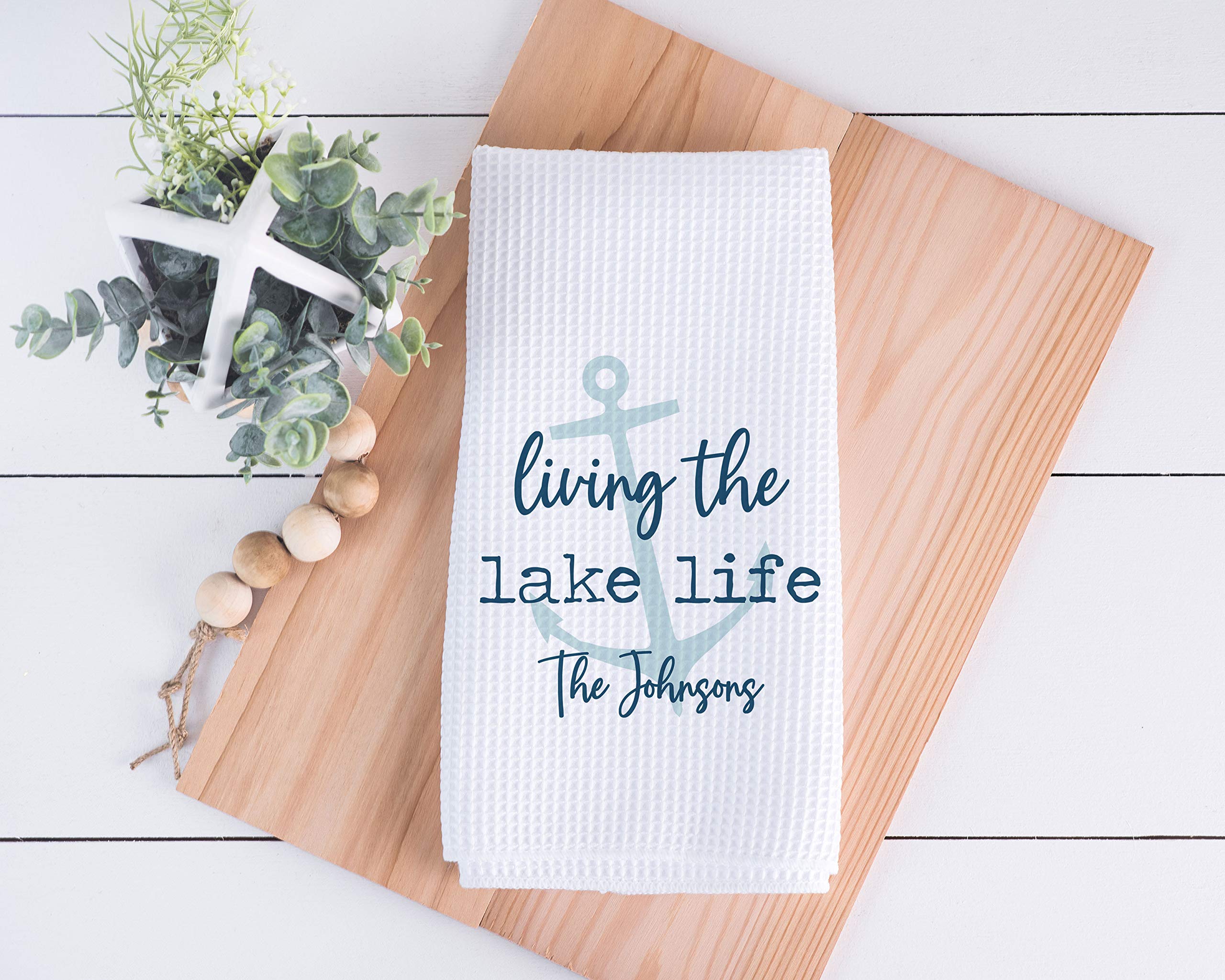 CANARY ROAD Personalized Lake House Kitchen Towel, Personalized Lake House Tea Towel, Family Name, Lake House Hand Towel, Lake House Gift, Kitchen Decor