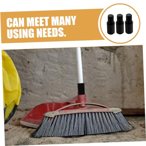 Cabilock 3pcs Mop Head Whisk Broom Handle Threaded End Threaded Handle Tips Handle Tips for Extension Poles Push Broom Handle Threaded Tip Repair Kit Tips for Handle Connector Plastic Black