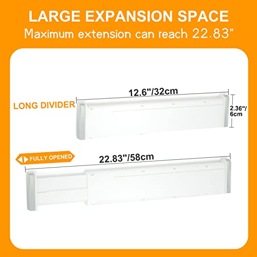 HiYZ Expandable Drawer Dividers, Large Kitchen Utensils Drawer Divider, 2.36" High Adjustable Drawer Organizers Separators for Clothing,Kitchen Utensils,Tools,4 Dividers(12.6"-22.8")