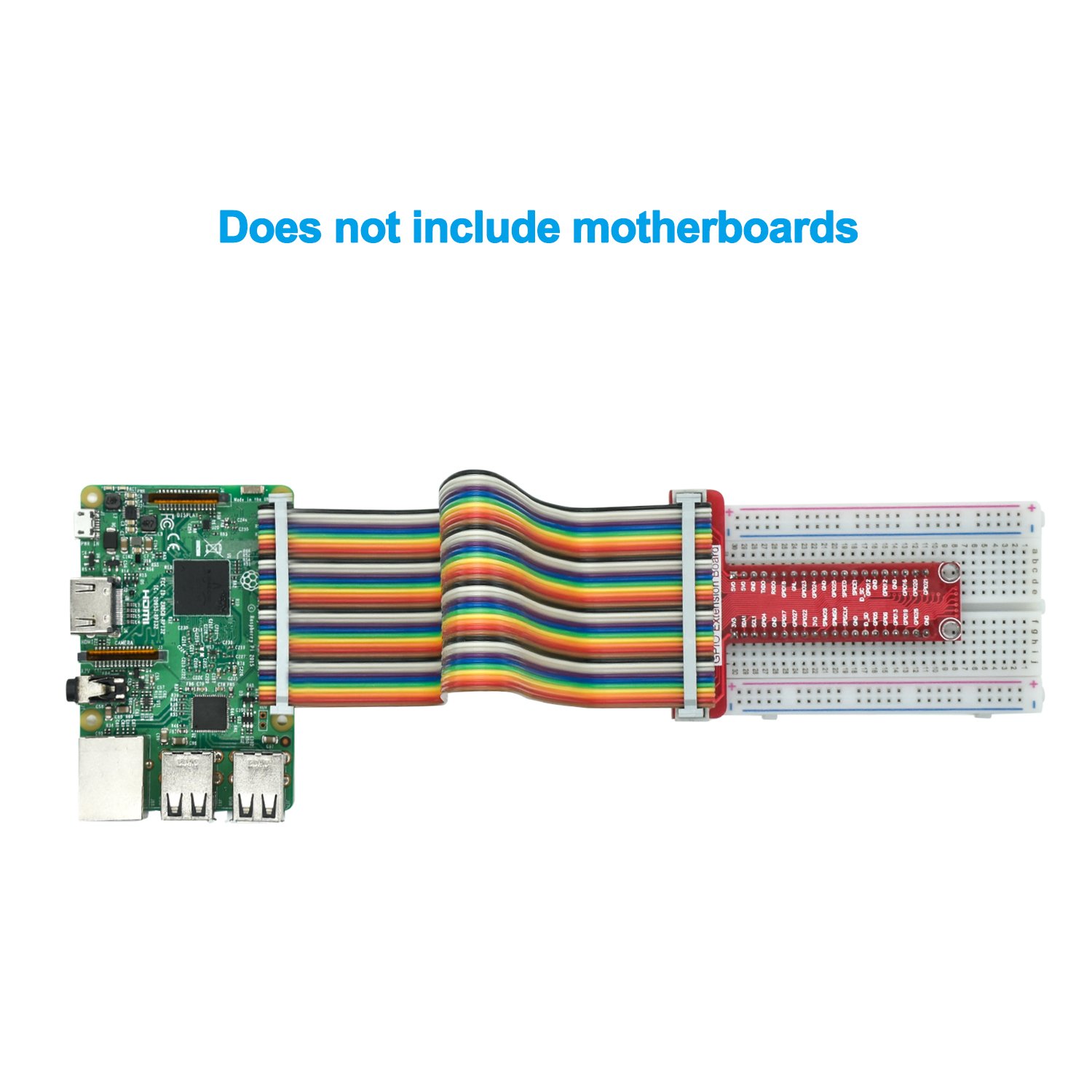 REXQualis Accessories kit Compatible with Raspberry Pi 4 3B+ 3B 2B B+ A+ Zero w/Solderless Breadboard + GPIO T Type Expansion Board + Jumper Wires + Rainbow Ribbon Cable + Resistors