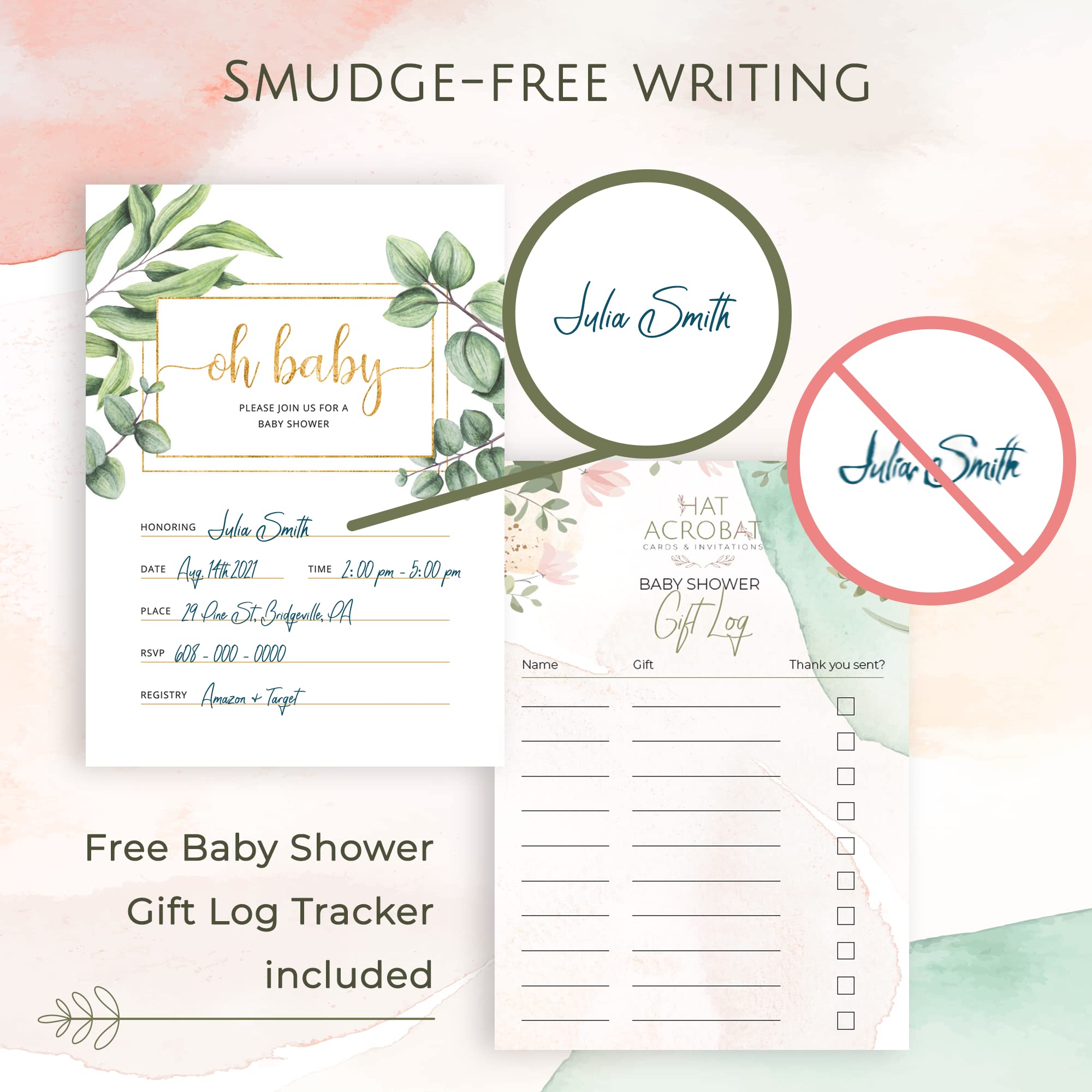 Hat Acrobat 25 Baby Shower Invitations with Envelopes and Thank You Cards Mega Bundle - Greenery Baby Shower Invitations Gender Neutral Set with Diaper Raffle Tickets, Book Request Cards