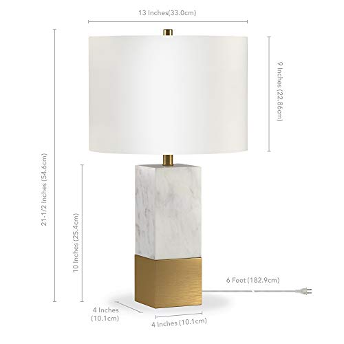 Henn&Hart 21.5" Tall Table Lamp with Fabric Shade in Marble and Brass/White, Lamp, Desk Lamp for Home or Office
