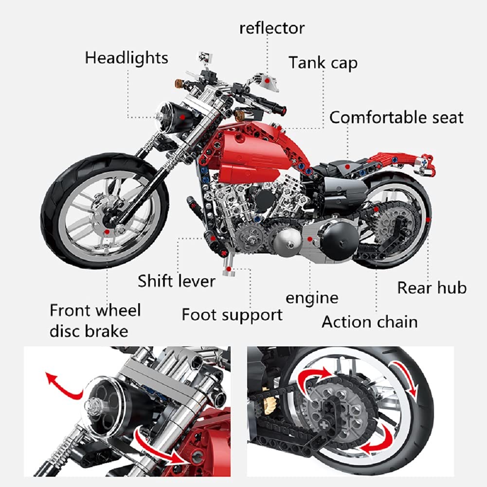 MANYI Motorbike Toy Building Kit,Build A Motorcycle Building Blocks Set Model,Featuring Gearbox and Suspension(613Pieces)