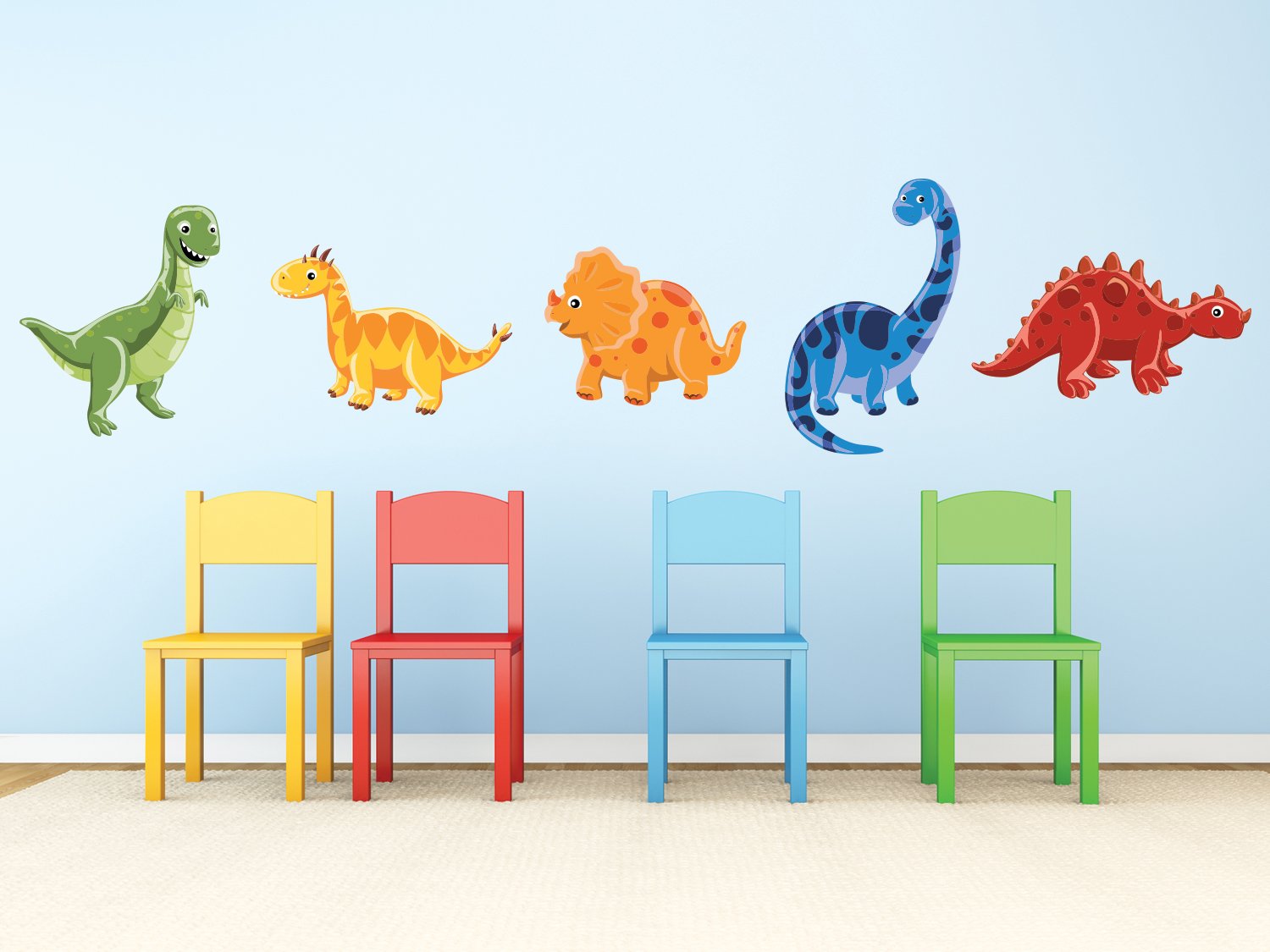 Sunny Decals Dinosaur Wall Decal - Set of 5 Removable Fabric Kids Wall Stickers