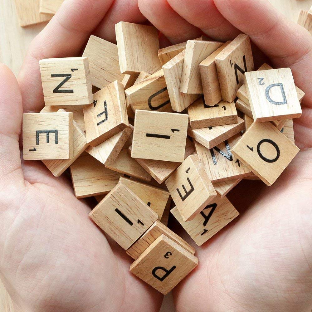 LoengMax 100PCS Wood Letter Tiles-Wooden Scrabble Tiles-Scrabble Letters for Crafts-Letter Tiles-DIY Wood Gift Decoration