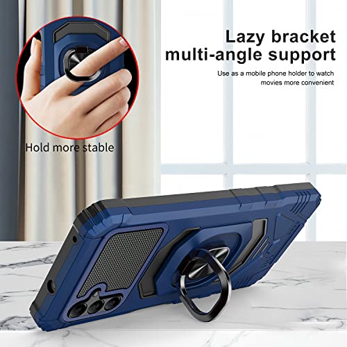 MLDWH for Samsung Galaxy S23 Phone Case with Tempered Glass Screen Protector, Ring Kickstand for Magnetic Car Mount, Heavy Duty Shockproof Cover for Samsung Galaxy S23 (Blue)
