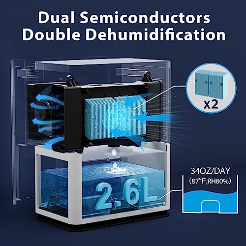 FreAire Dehumidifier for Home Room, 88 OZ Water Tank, (up to 650 sq.ft) Dehumidifiers for Basement Bathroom Bedroom Closet RV with Auto Shut Off, Colorful Lights